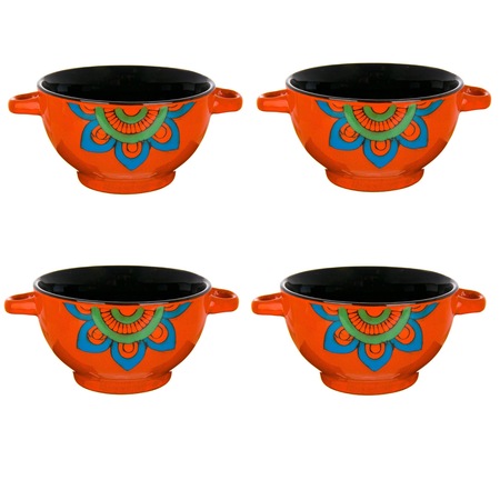 Set 4 boluri supa din ceramica, portocaliu cu mandala, 650ml - eMAG.ro