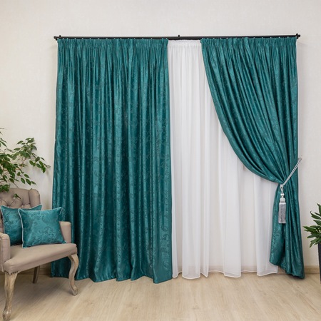 Set 2 draperii Hiko Imperial Garden verde petrol 2x300x245 cm, cu ...