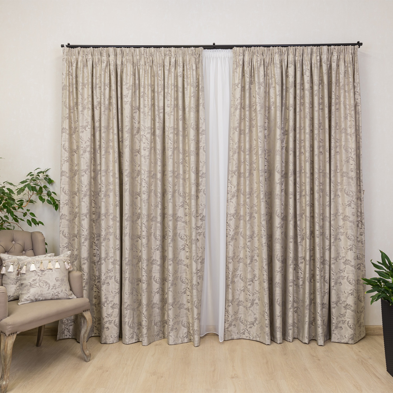 Set 2 draperii Hiko Imperial Garden bej 2x140x245 cm, cu rejansa - eMAG.ro