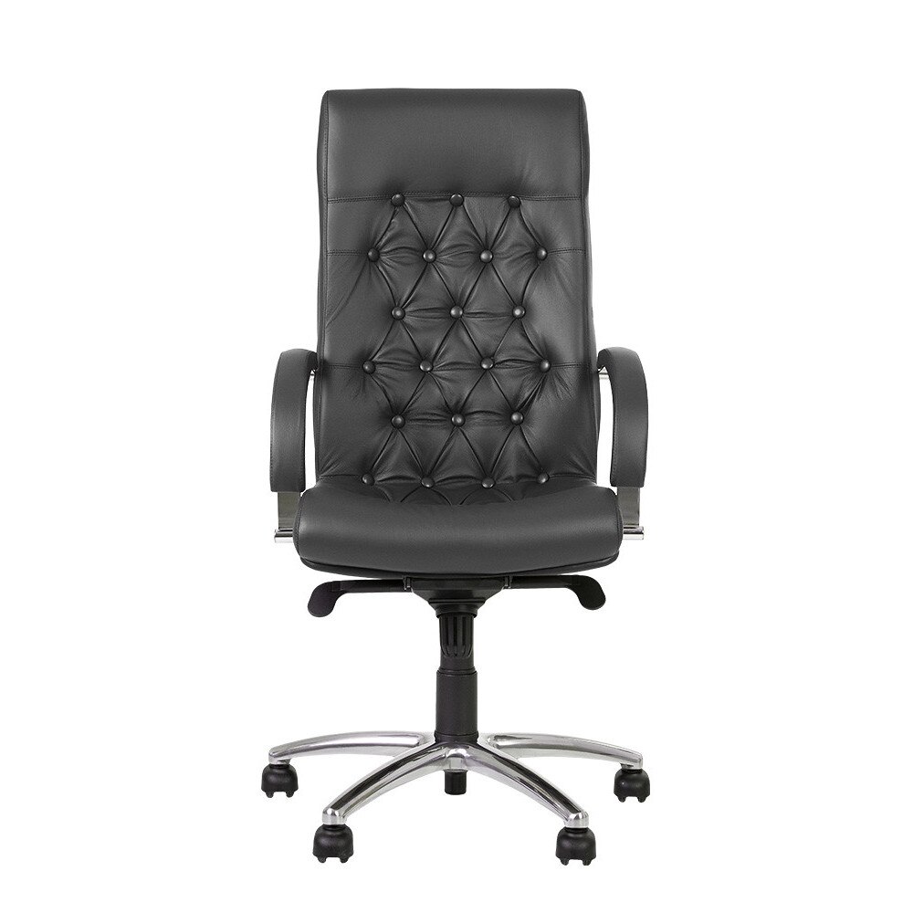 Scaun directorial Fidel Lux Steel Chrome, piele naturala, gri inchis ...