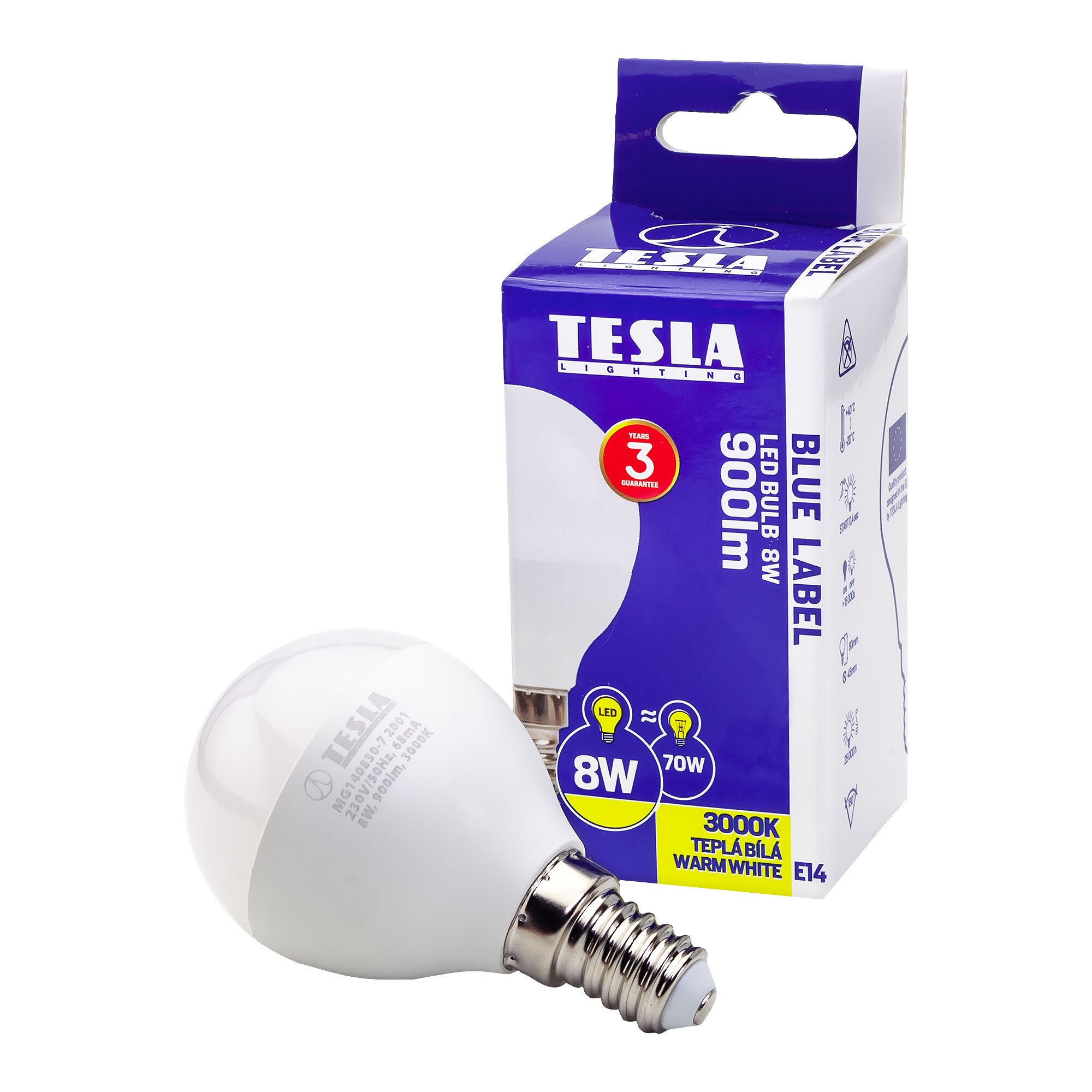 Bec LED, Mini GLOB, TESLA Lighting 8W, E14, 230V, 900 lm, lumina calda ...