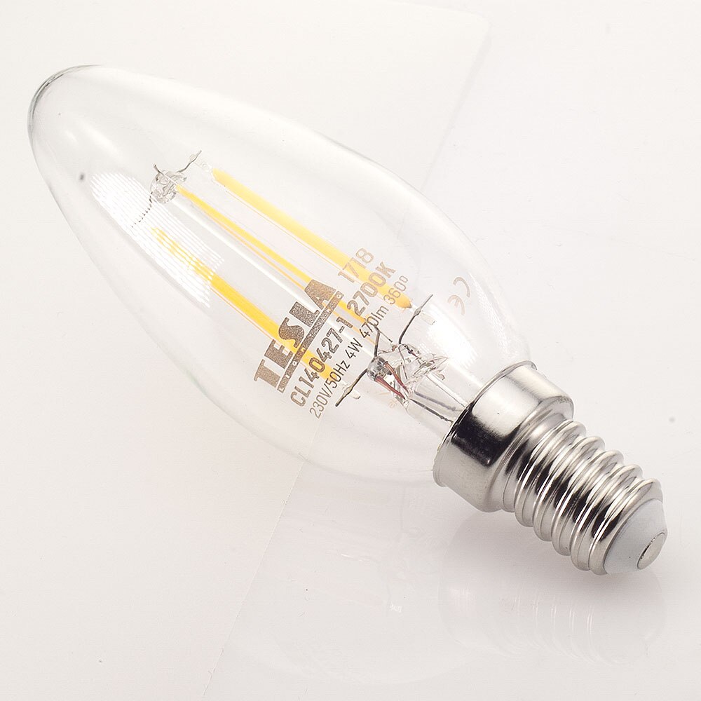 Bec led Crystal Retro Filament Lumanare, TESLA Lighting, 4W, E14, 230V ...