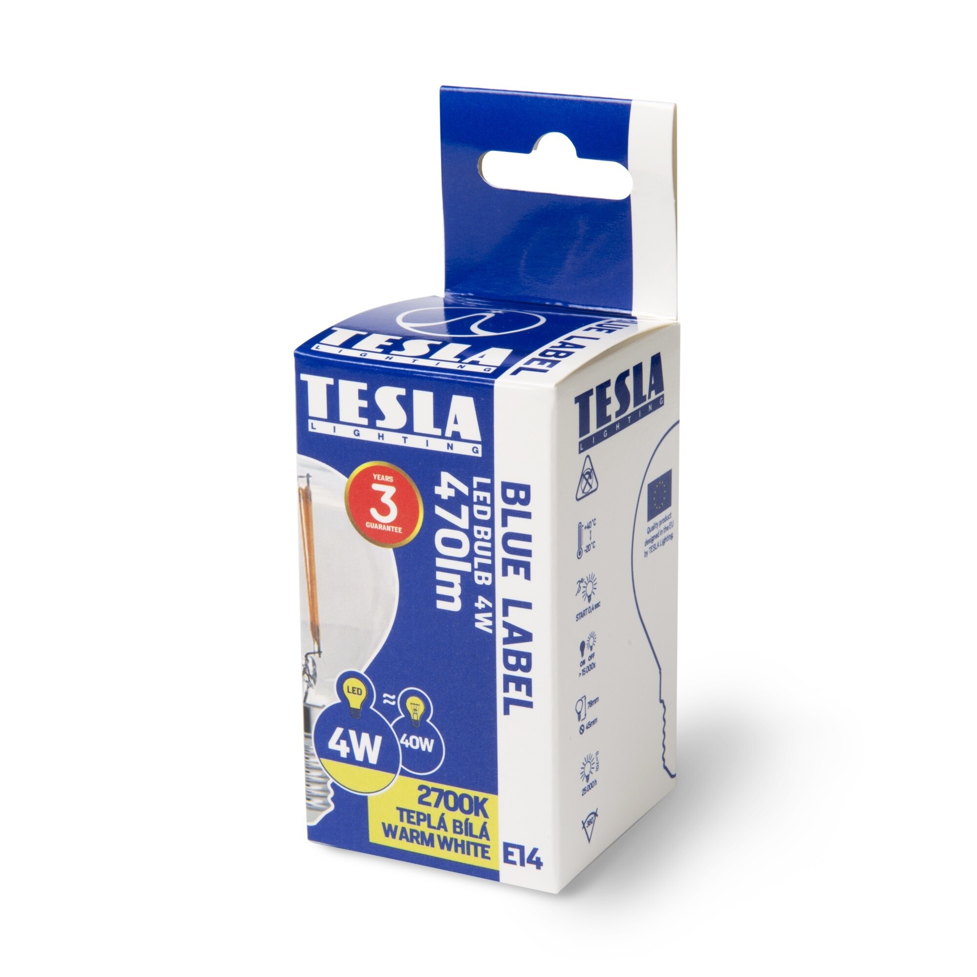 LED крушка Tesla Lighting 4W, E14, 230V, 470 лумена, 25 000h, топла ...