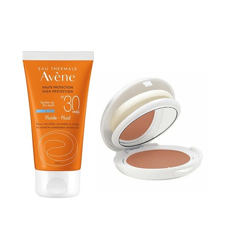 Avene Set, Avene Compact тониращ крем SPF 50 нюанс Beige Dore 100 грама ...