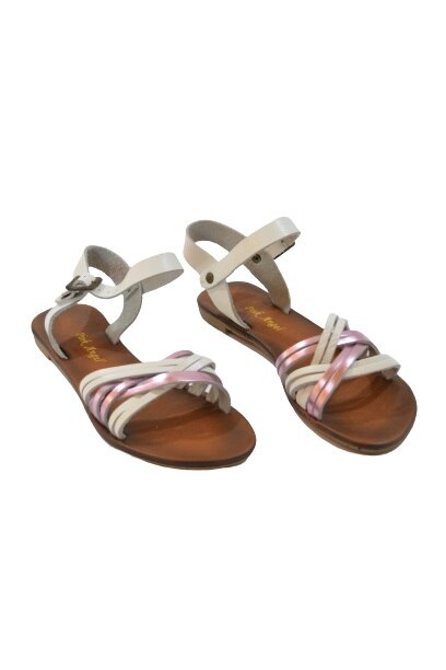 Sandale dama, piele naturala, Pink Angel, alb/roz neon 40 - eMAG.ro