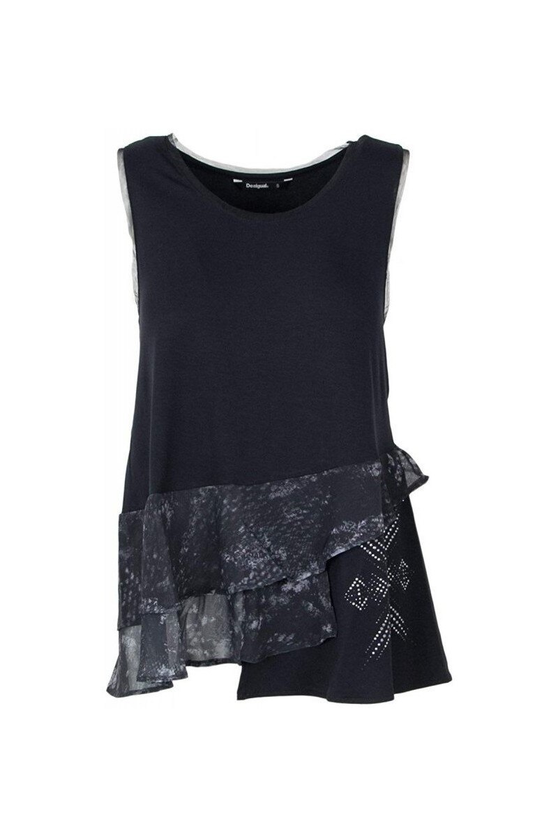 Top cu Volane, Desigual "Calendre", Negru, XL - eMAG.ro