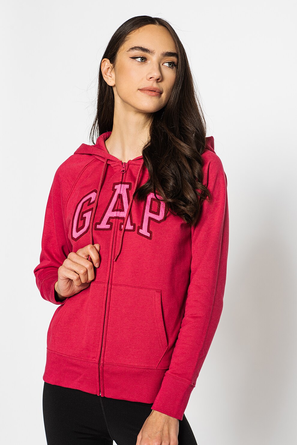 GAP, Худи с цип и пришито лого, Малина, S - eMAG.bg
