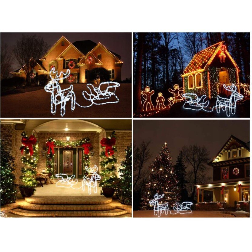 Set decoratiune ren cu sanie, pentru craciun, luminosi, pentru interior ...