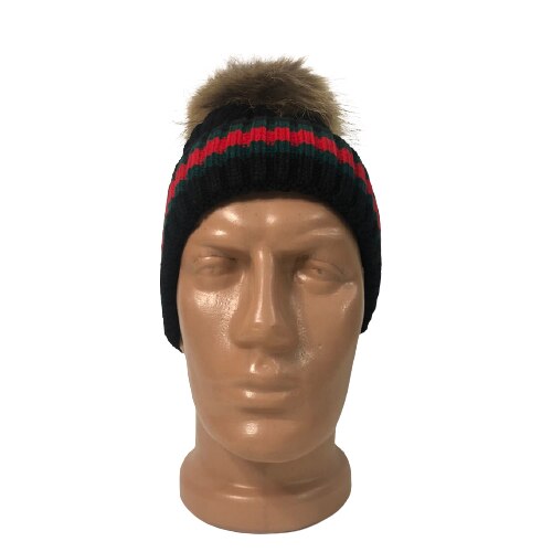Fes copii, Fashion Cap, Negru/Rosu, Blana naturala, Marime universala ...
