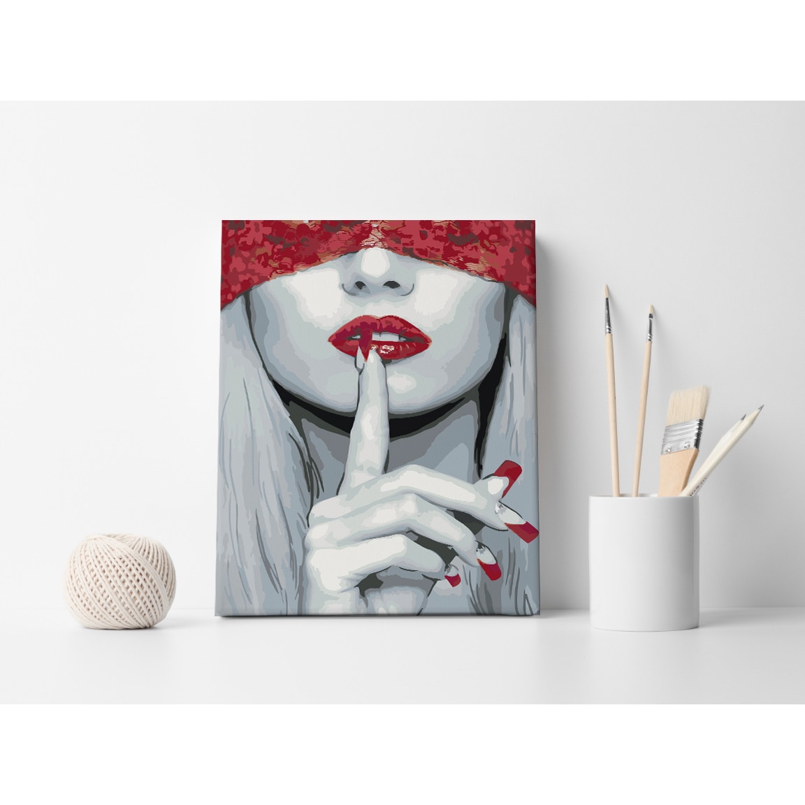 Set pictura pe numere Femeia cu buze rosii 1212, panza bumbac pe rama ...