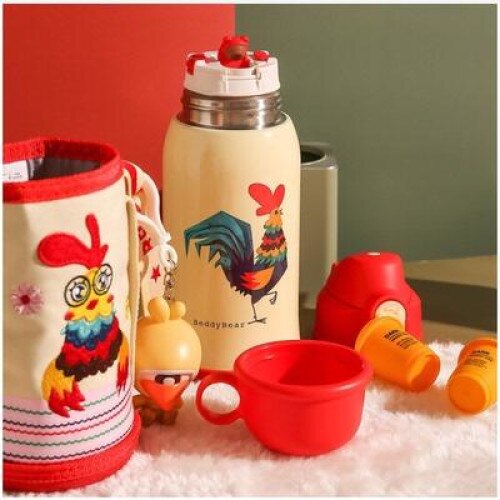 Termos Copii Cu Husa, Pai si Cana, BeddyBear, Cocos, 630 ml, Rosu - eMAG.ro