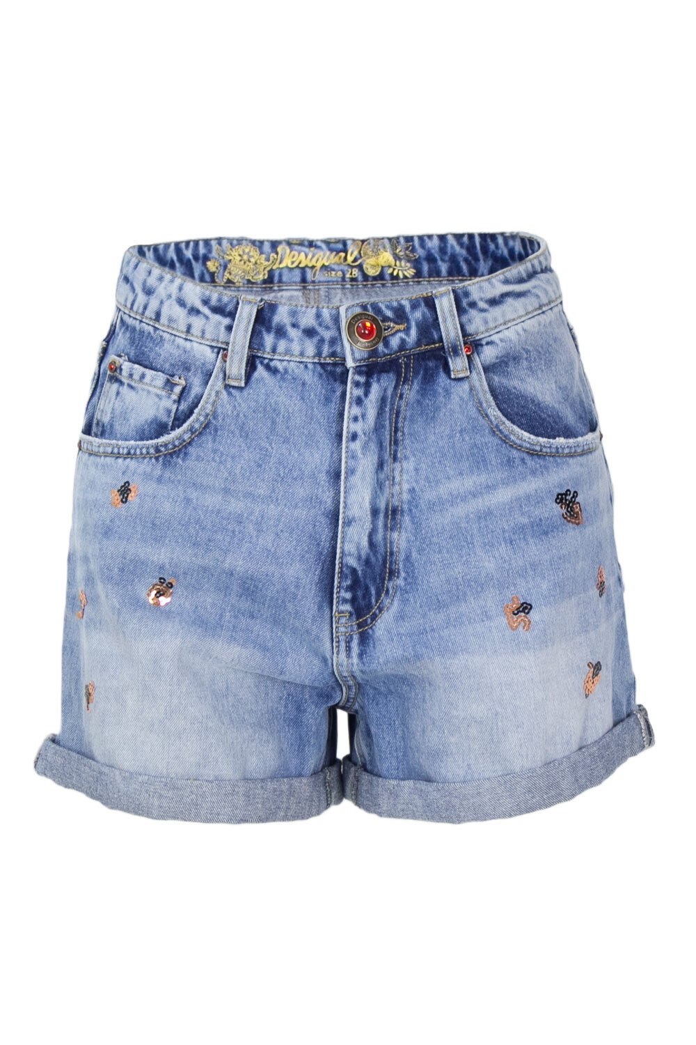 Blugi Scurti Dama, Desigual-Denim Leopard, Albastru, 30 - eMAG.ro