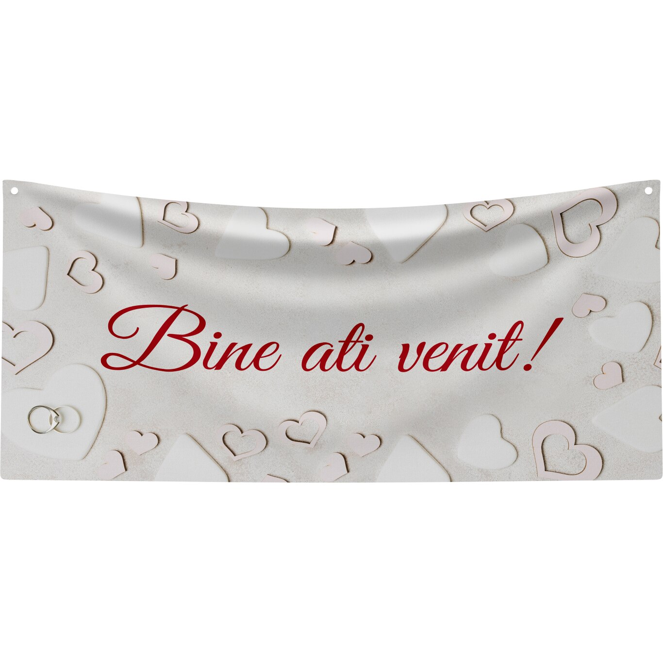 Banner "Bine ati venit" model cu fundal din inimioare, 50x100 cm - eMAG.ro