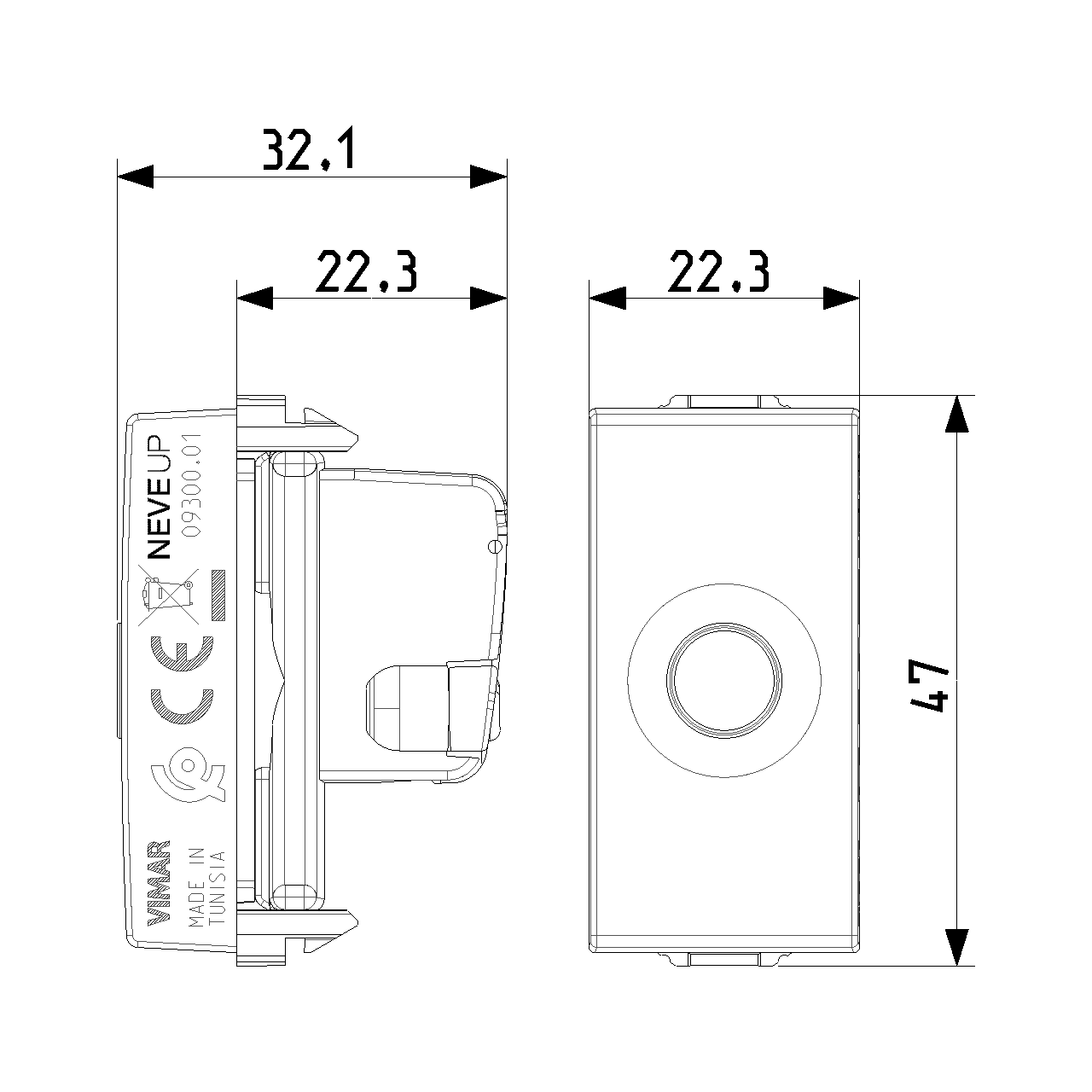 Priza TV de capat, 1 modul, ECRANATA, Vimar, NEVE, NEGRU carbon mat ...