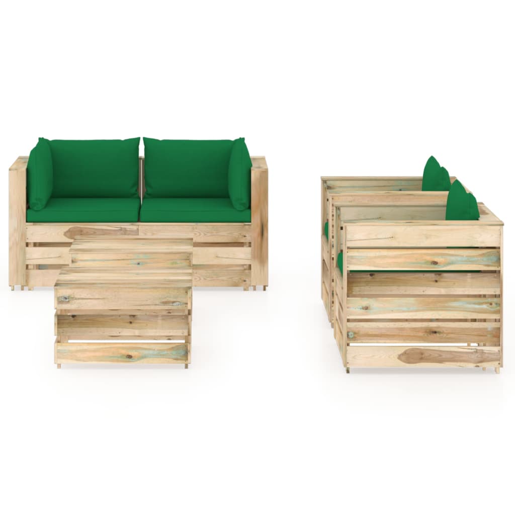 Set mobilier de gradina cu perne, 6 piese, lemn tratat verde - eMAG.ro