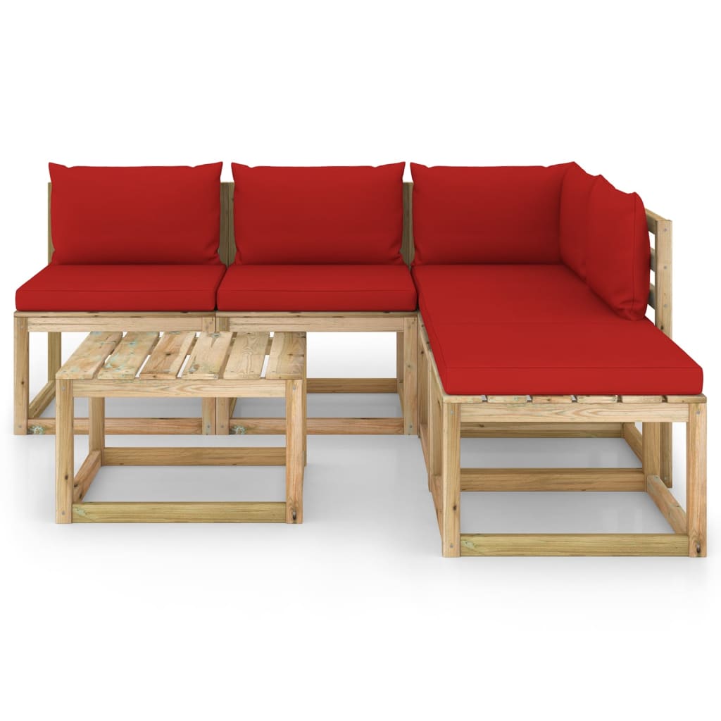 Set mobilier de gradina, 6 piese, cu perne rosii - eMAG.ro