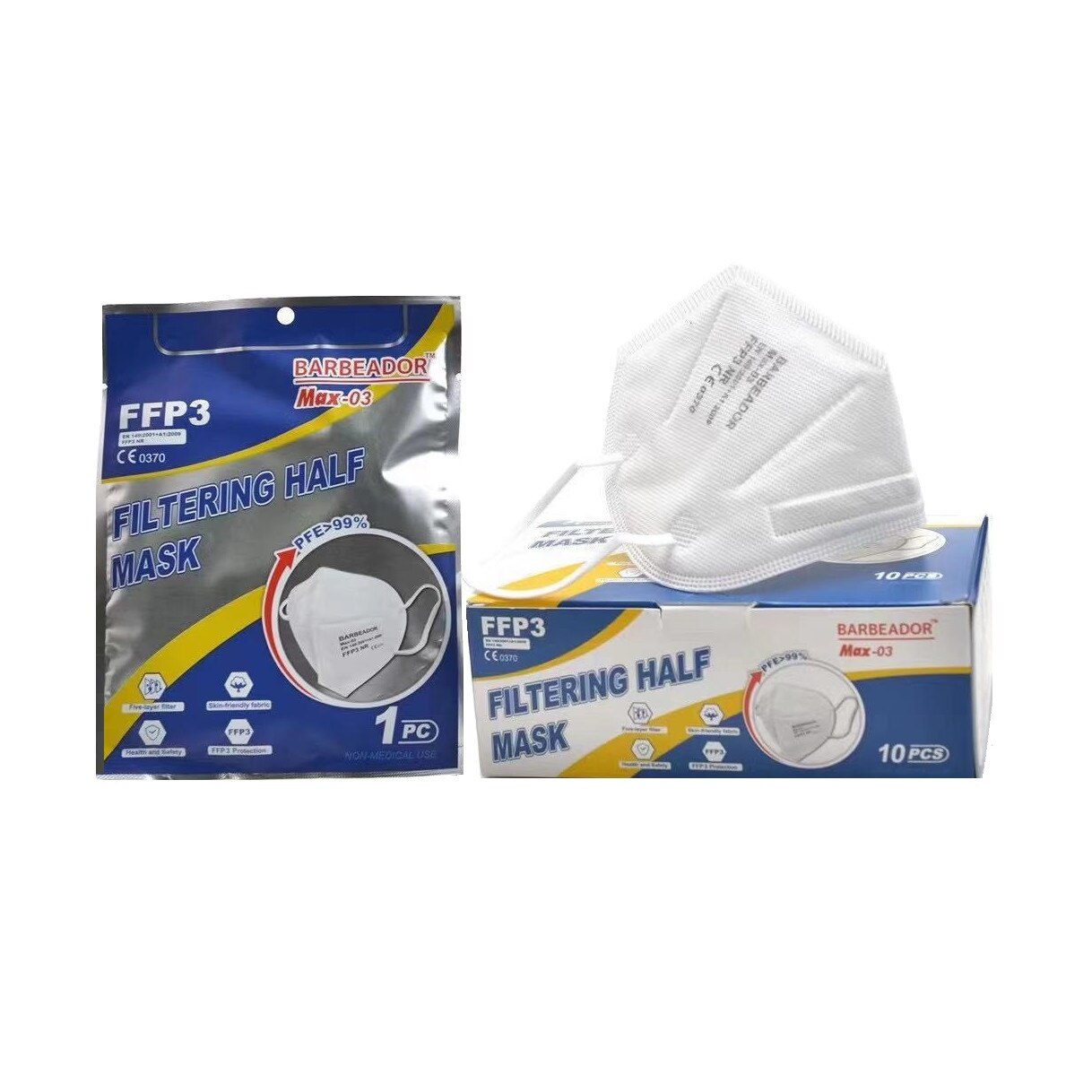 Set 2 masti de protectie respiratorie KN99 FFP3, Barbeador Max-03, cu 5 straturi, sigilate ...