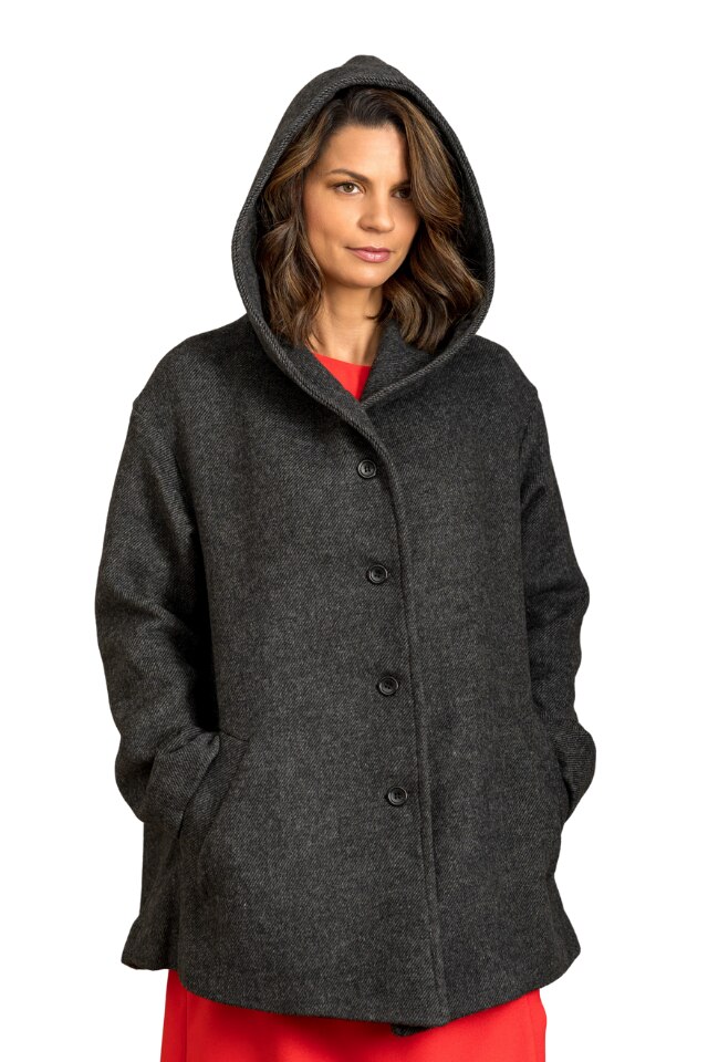 Jacheta dama cu gluga, Giorgal, Bery, din stofa, gri, 46EU - eMAG.ro