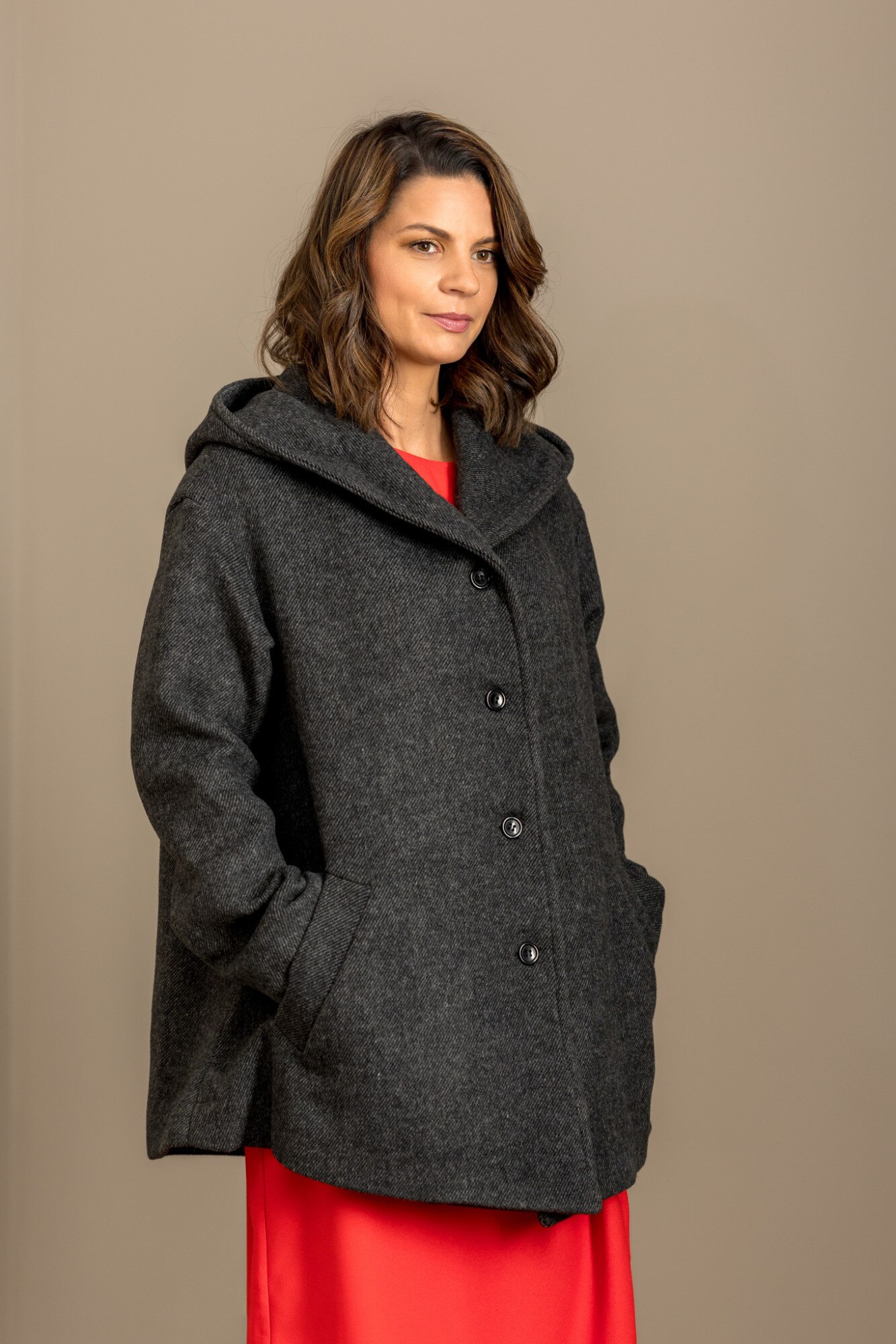 Jacheta dama cu gluga, Giorgal, Bery, din stofa, gri, 46EU - eMAG.ro