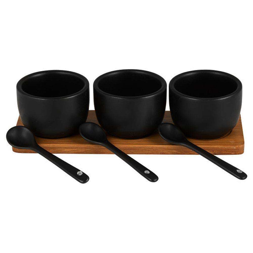 Set 3 castroane, HIT, cu tavi, cu lingurite, Portelan, Negru - eMAG.ro