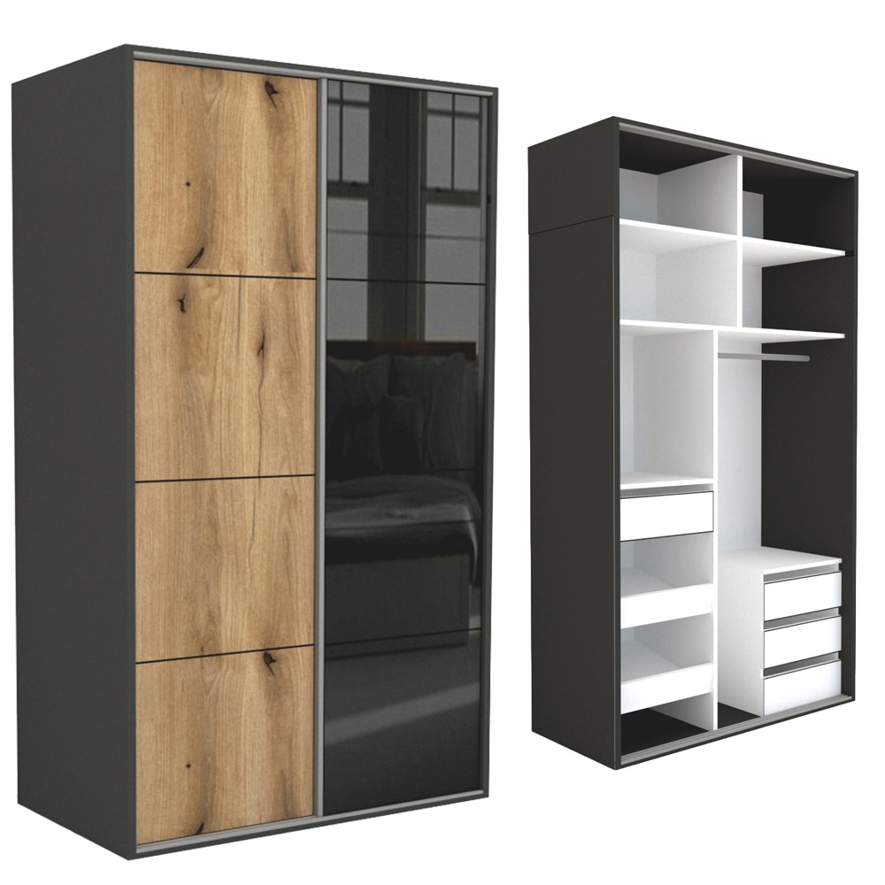 Dressing Genarom LEX D, Stejar Wotan / Negru Lucios L, 151 x 240 x 66 ...