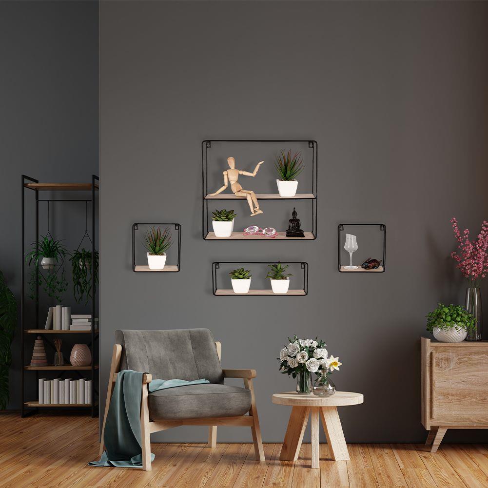 Set 4 rafturi metalice Home Styling, MDF, Negru/Maro - eMAG.ro