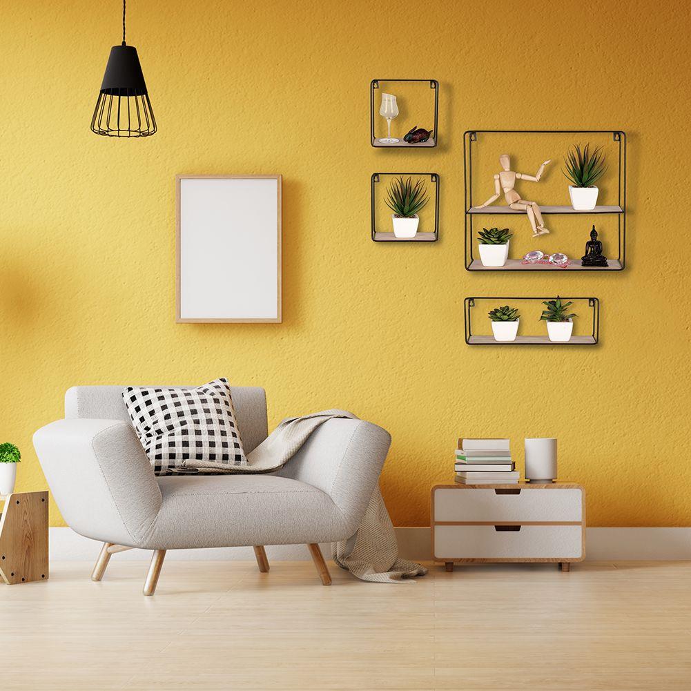 Set 4 rafturi metalice Home Styling, MDF, Negru/Maro - eMAG.ro