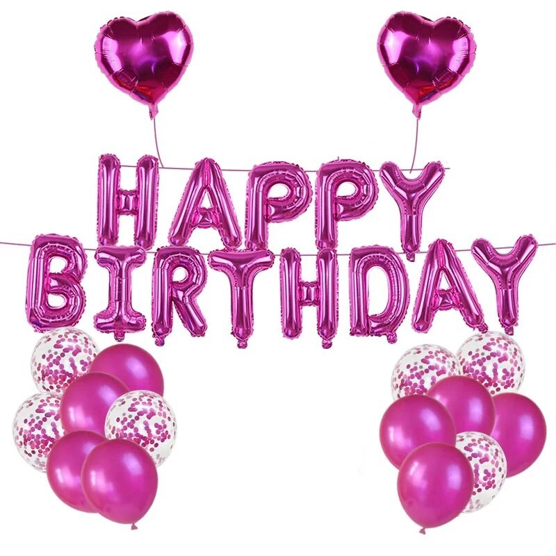 Set 25 de baloane Aniversare Happy Birthday, Roz Magenta, It's Party ...