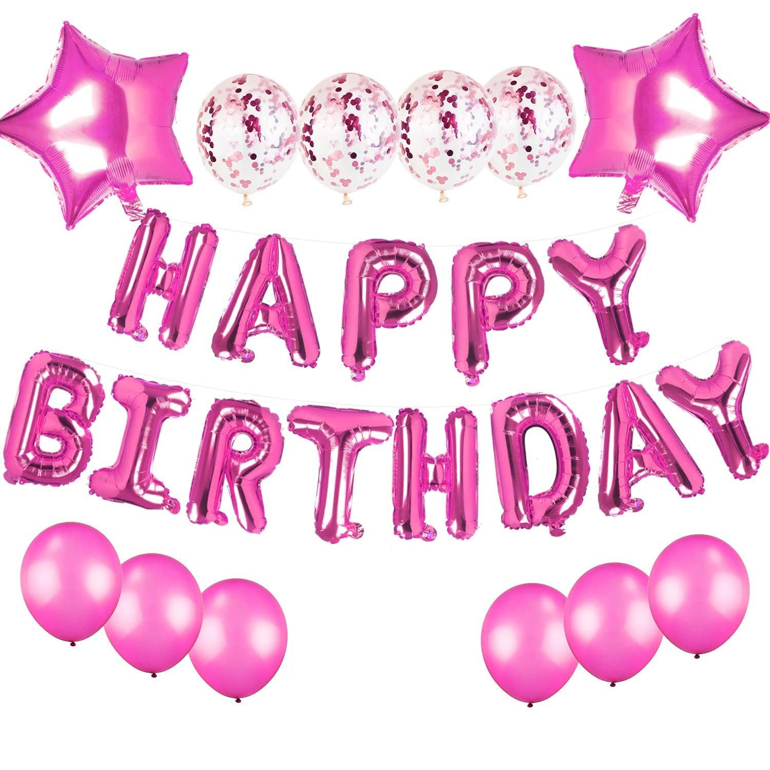 Set 25 de baloane Aniversare Happy Birthday, Roz Magenta, It's Party ...