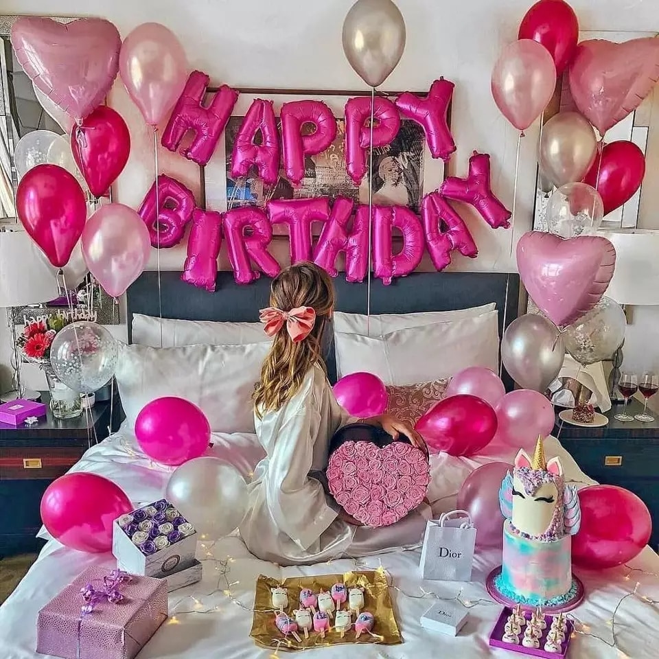 Set 25 de baloane Aniversare Happy Birthday, Roz Magenta, It's Party ...