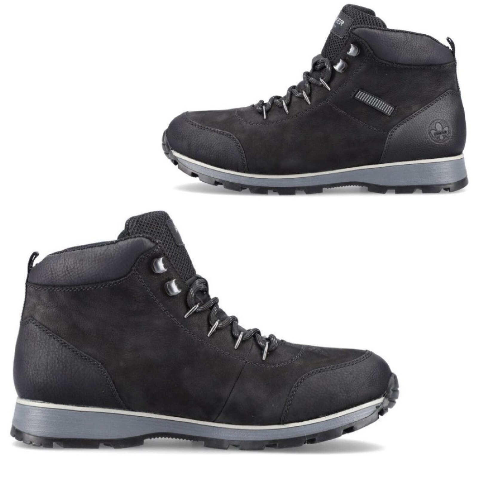 Botine pentru barbati, Rieker, Piele naturala, din nubuc, Negru/Gri ...