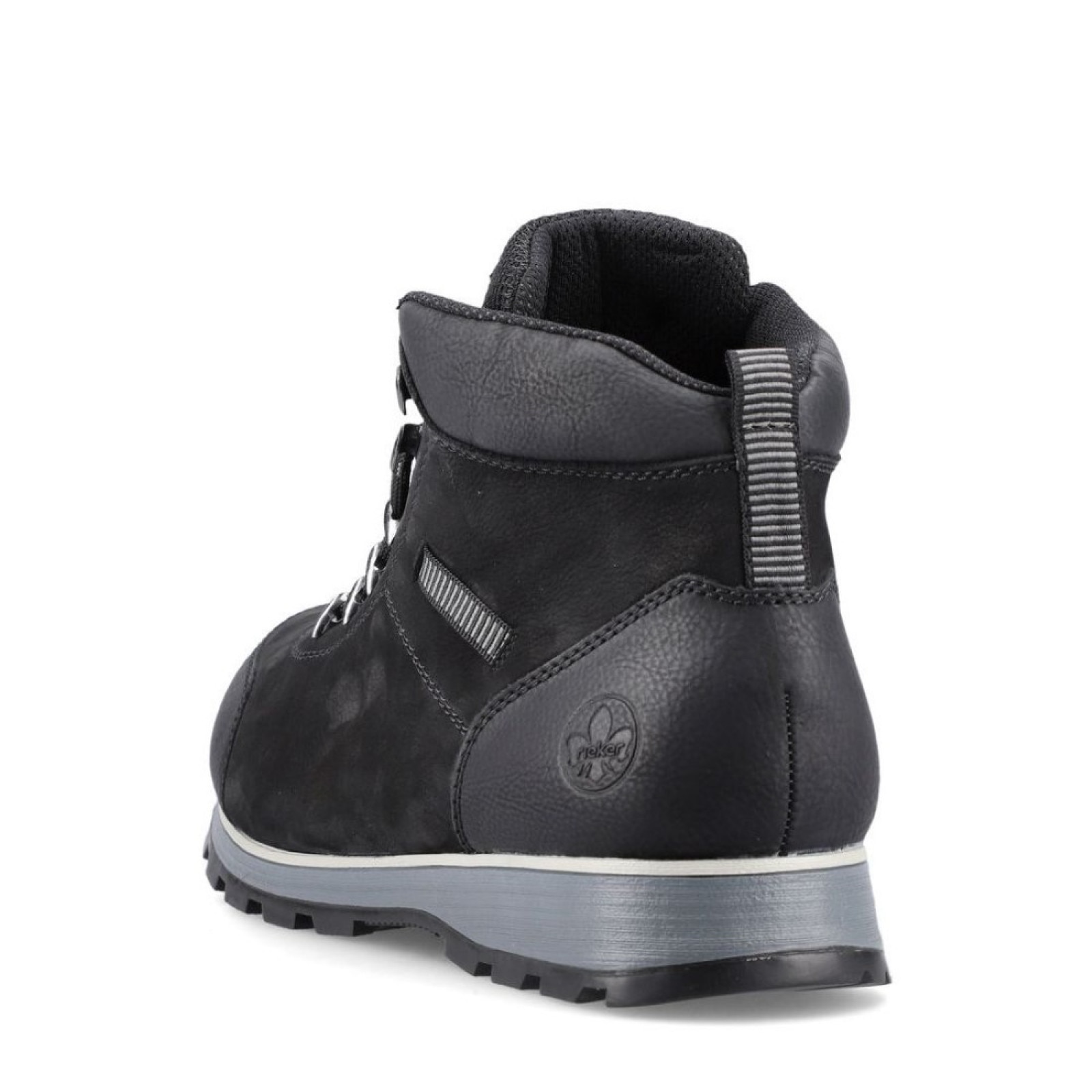 Botine pentru barbati, Rieker, Piele naturala, din nubuc, Negru/Gri ...