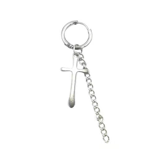 Cercel din Inox, Nevermore, Model Cruce cu lant, Argintiu - eMAG.ro