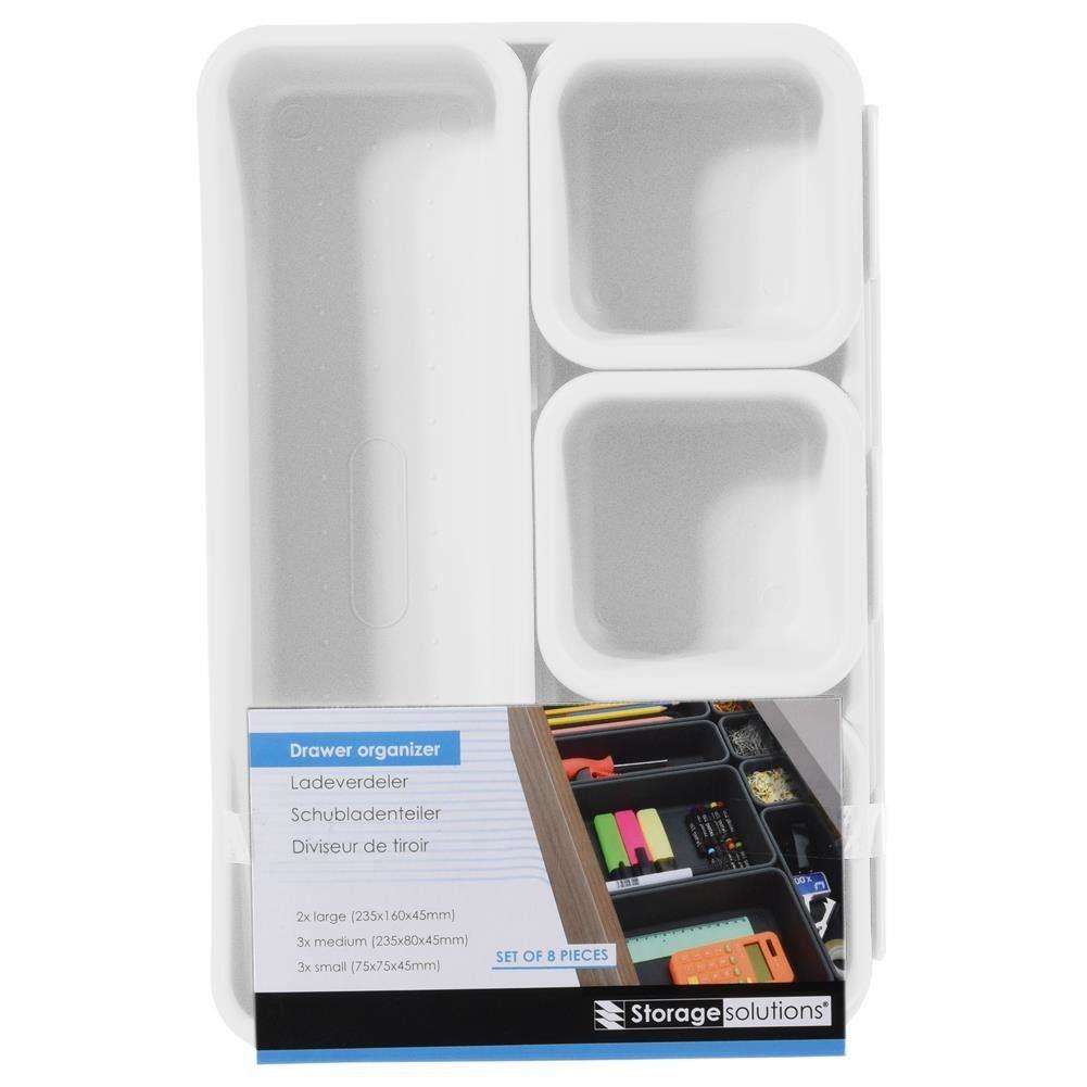 Organizator sertar, Storage Solutions, Plastic, 8 compartimente, Alb ...