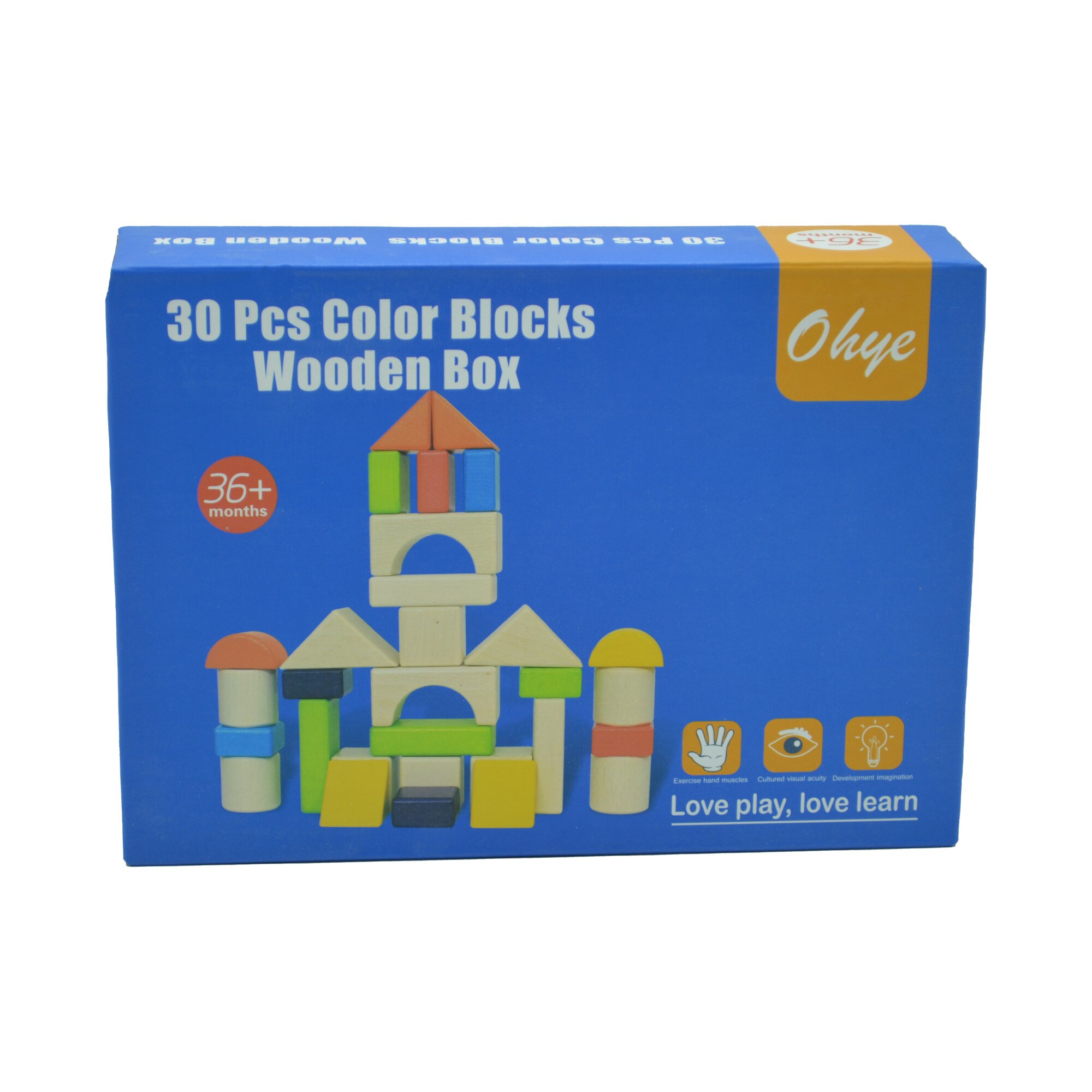 Set constructie, cuburi din lemn cu 30 de piese colorate pentru copii ...