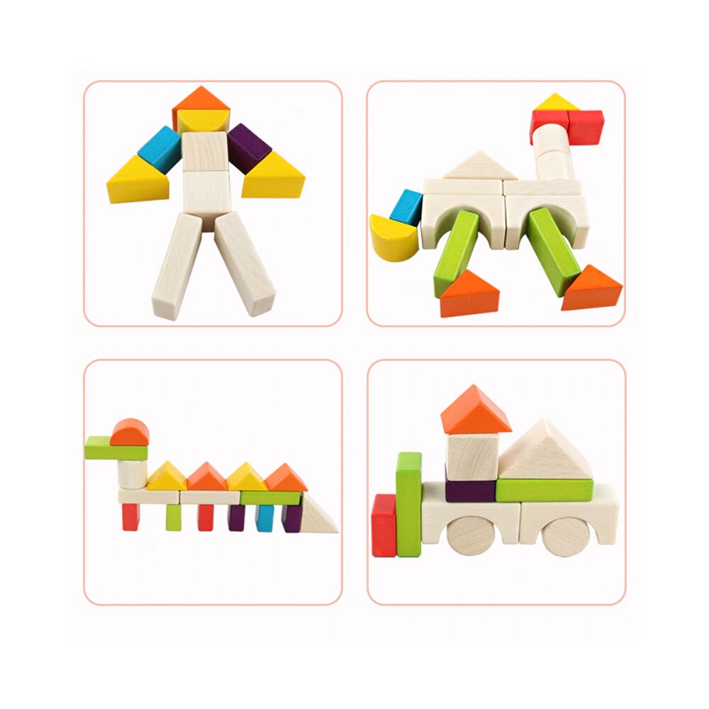 Set constructie, cuburi din lemn cu 30 de piese colorate pentru copii ...