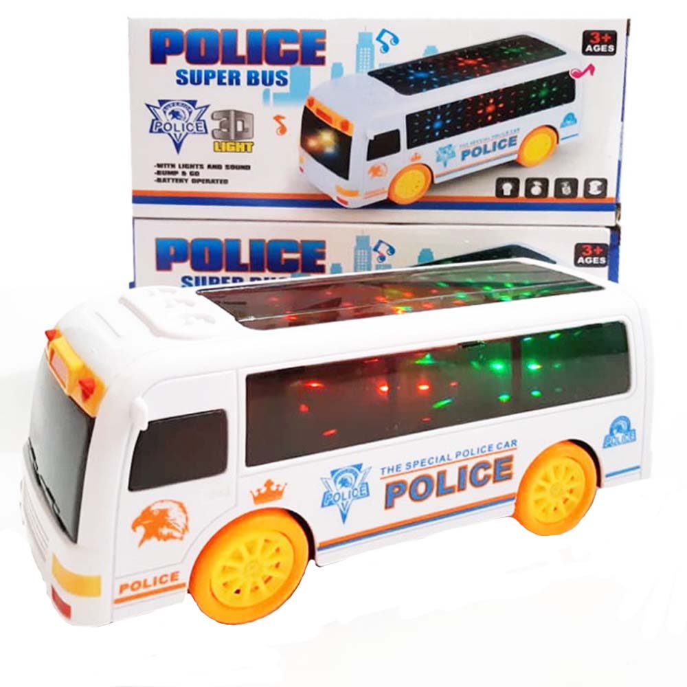 Autobuz de politie de jucarie, interactiv, cu sunete si lumini, 19 x 9 ...