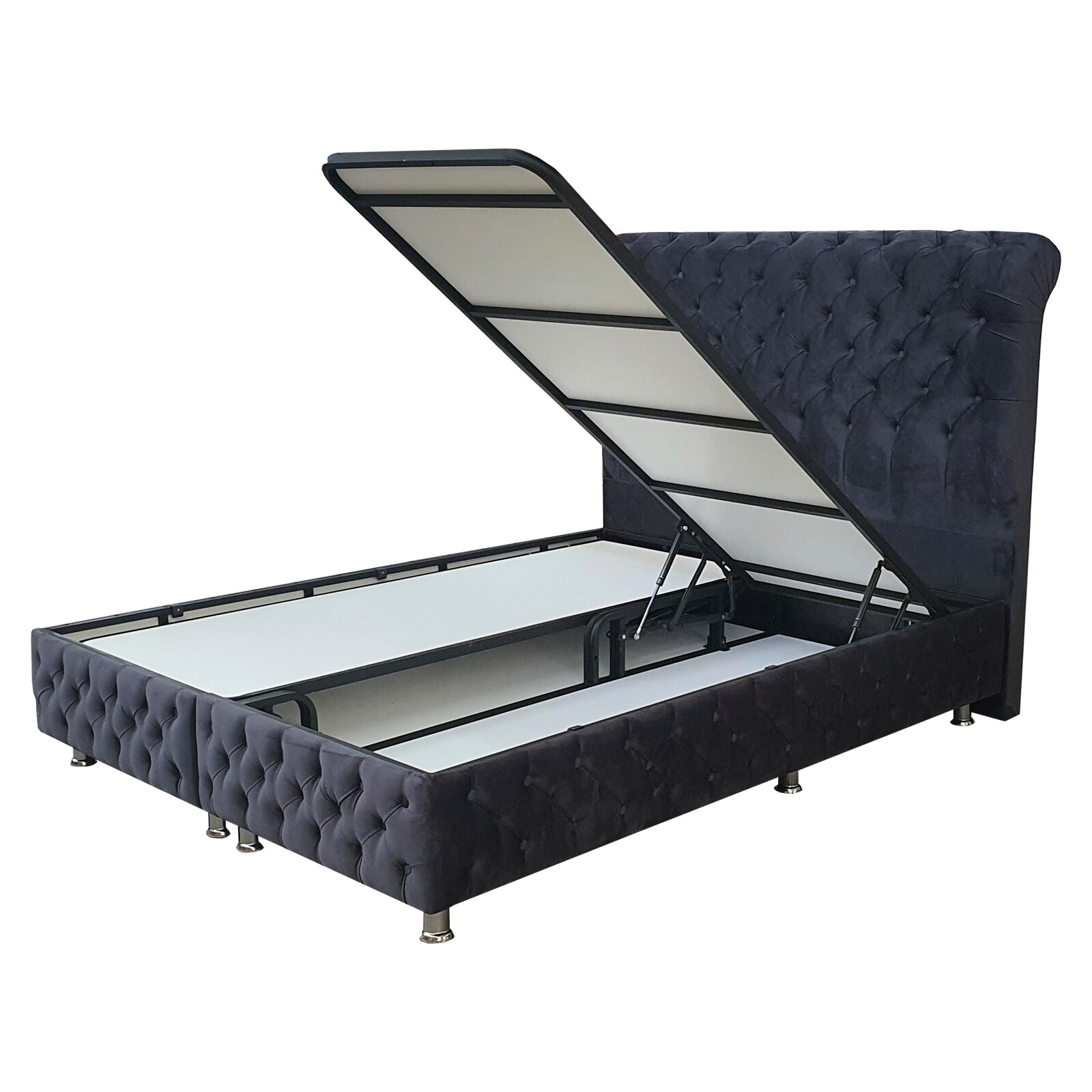 Pat tapitat Chester 140x200 cm, spatiu depozitare,gri - eMAG.ro