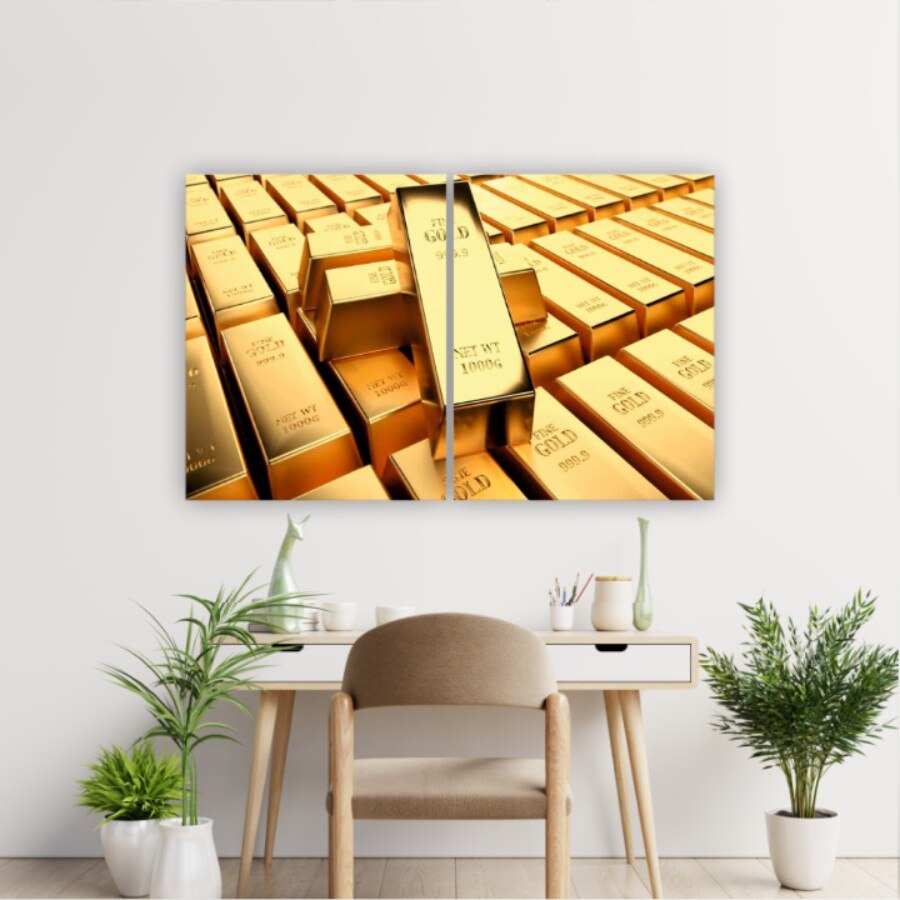 Set 2 Tablouri Multicanvas, Golden Bars 202, Tipar UV pe panza Frontlit ...