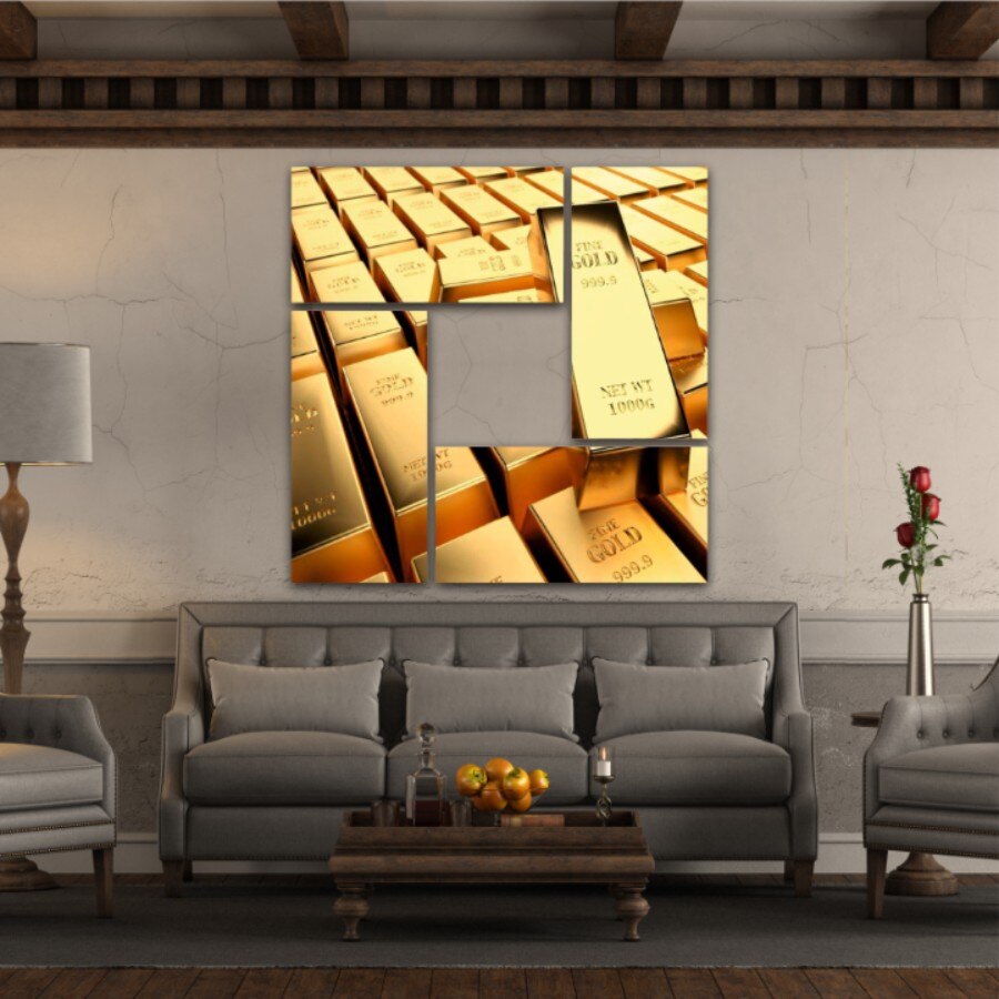 Set 4 Tablouri Multicanvas, Golden Bars 202, Tipar UV pe panza Frontlit ...