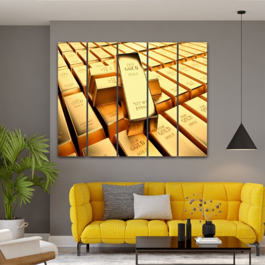 Set 5 Tablouri Multicanvas, Golden Bars 202, Tipar UV pe panza Frontlit ...