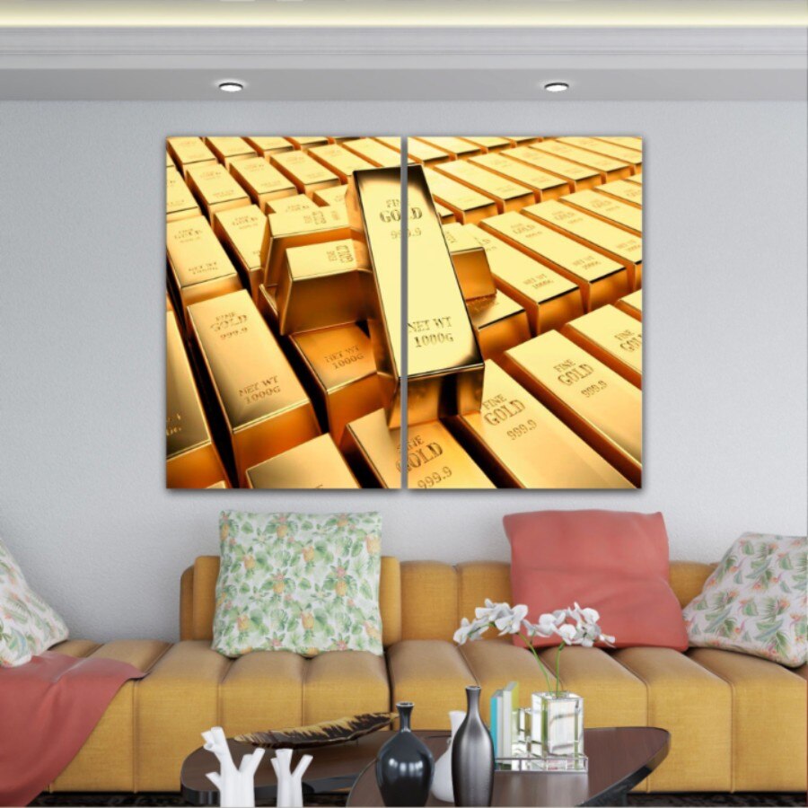 Set 2 Tablouri Multicanvas, Golden Bars 202, Tipar UV pe panza Frontlit ...