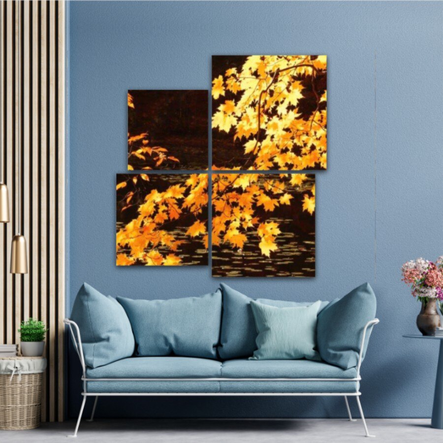 Set 4 Tablouri Multicanvas, Frunze galbene 310, Tipar UV pe panza ...