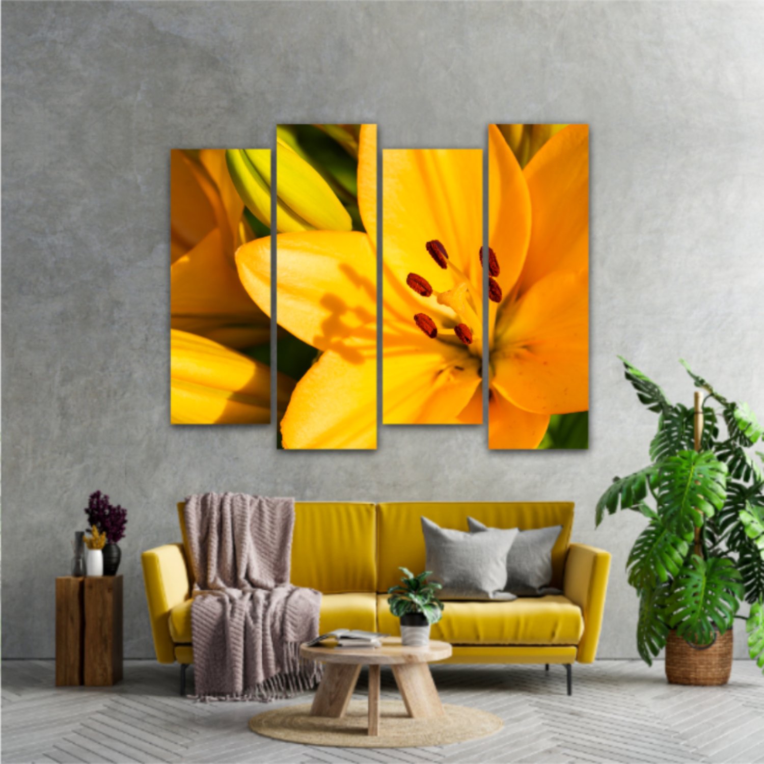 Set 4 Tablouri Multicanvas, Floarea de lotus 269, Tipar UV pe panza ...