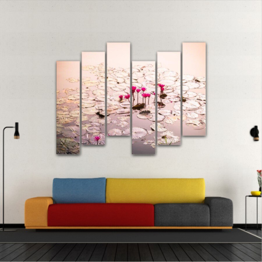 Set 6 Tablouri Multicanvas, Floarea de lotus 275, Tipar UV pe panza ...