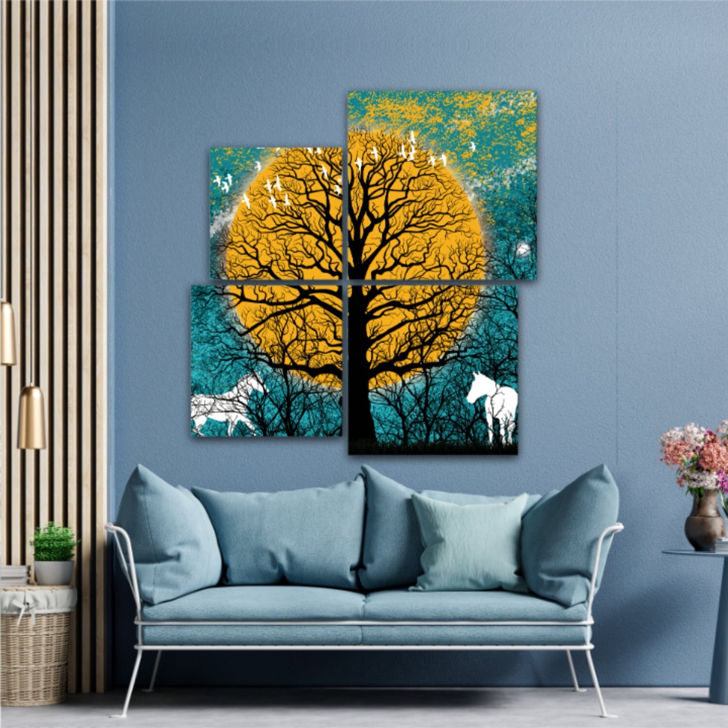 Set 4 Tablouri Multicanvas, Romantic copac 452, Tipar UV pe panza ...