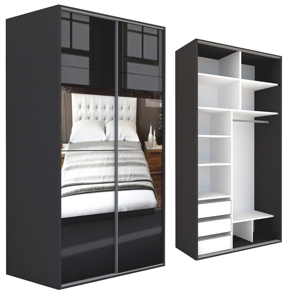 Dressing, Genarom LEX A, Negru Lucios / Oglinda, 151 x 240 x 66 cm ...