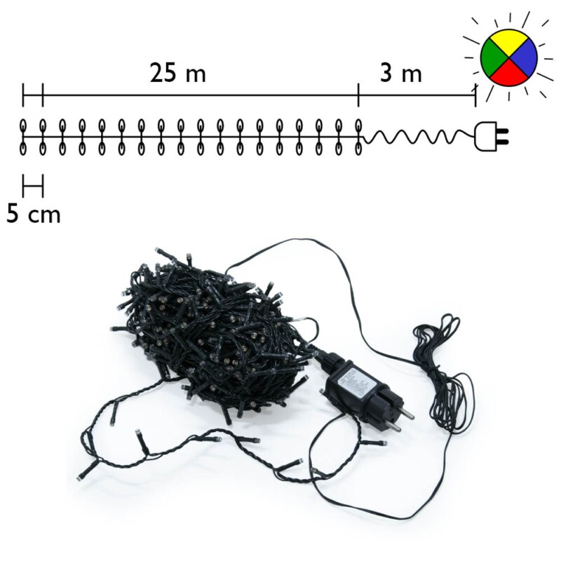 Karácsonyi LED égősor kültérre zöld vezetékkel - multicolor / 500 led ...