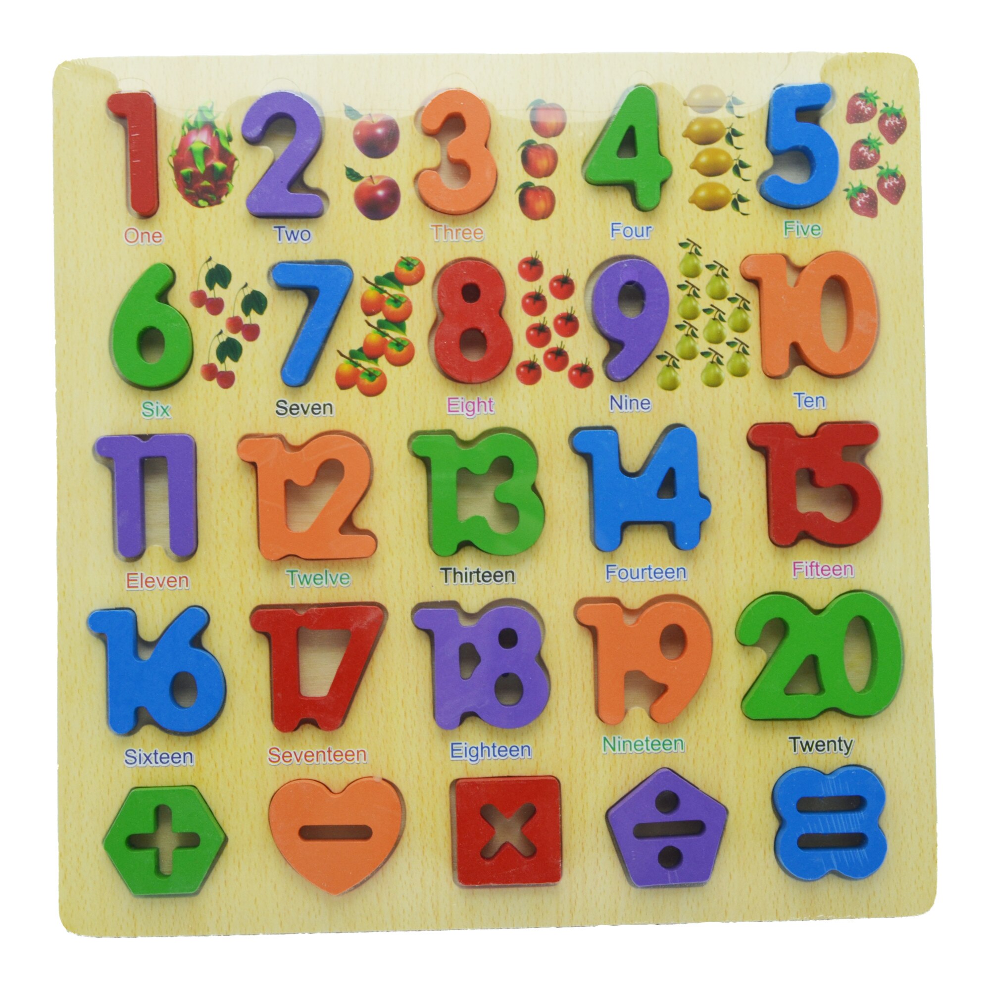Puzzle tip Montessori cu forme numere si semne matematice din lemn ...