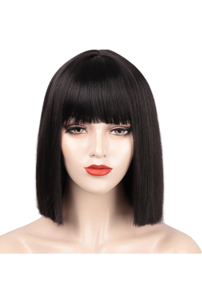 Peruca cu breton, brunet, Halloween, Cleopatra, fibra sintetica, negru ...